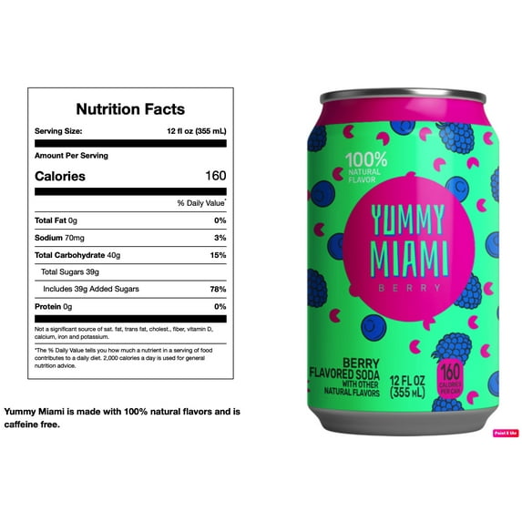 Yummy Miami Soda 12oz | Kosher Refreshing Berry Flavored Carbonated ...