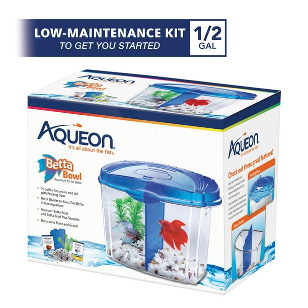 Aqueon Betta Bowl Kit Blue, 0.5 Gallon - Walmart.com