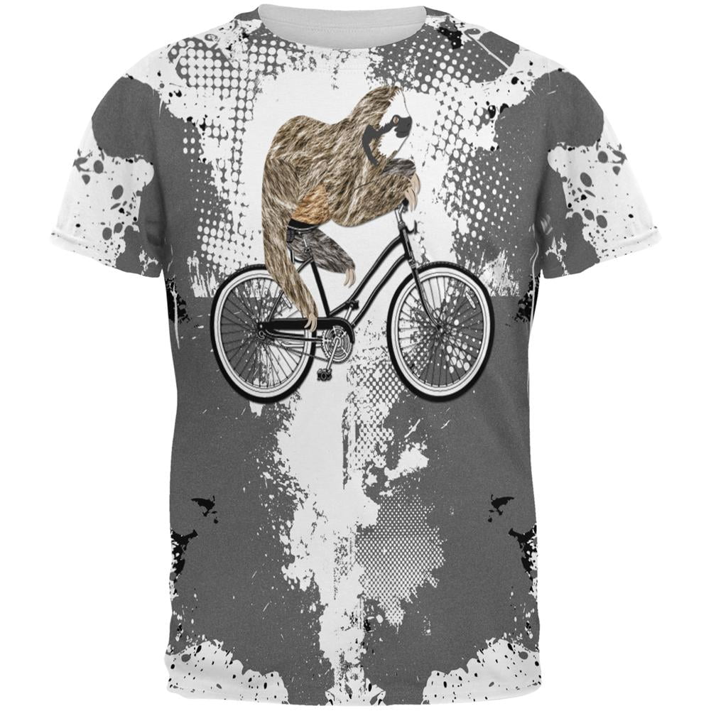 Bicycle Sloth Funny Grunge Splatter All Over Mens T Shirt Multi X-LG ...
