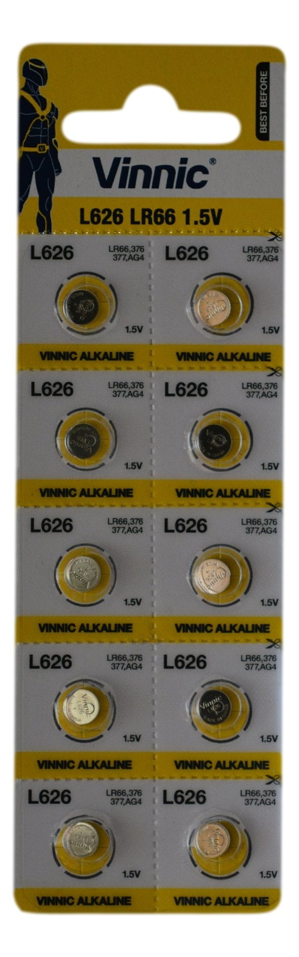 Vinnic Ag4 L626 Sr626 377 37 Alkaline Battery (10 Pack) Used In Watches ...