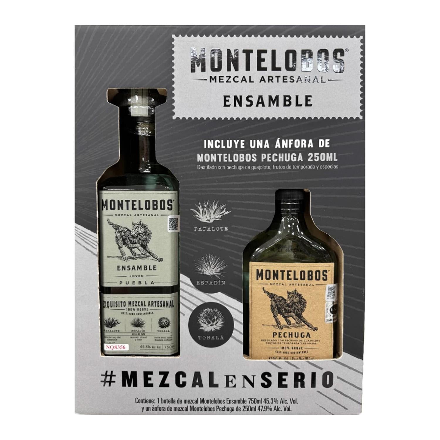 Pack de 6 Mezcal Montelobos Joven Ensamble 750 ml + Pechuga 250 ml ...