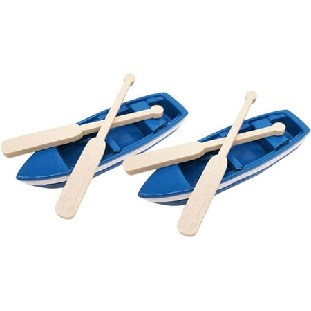 Lepai 2 Sets Miniature Dollhouse Boat with Oars Figurines Wood Canoe ...