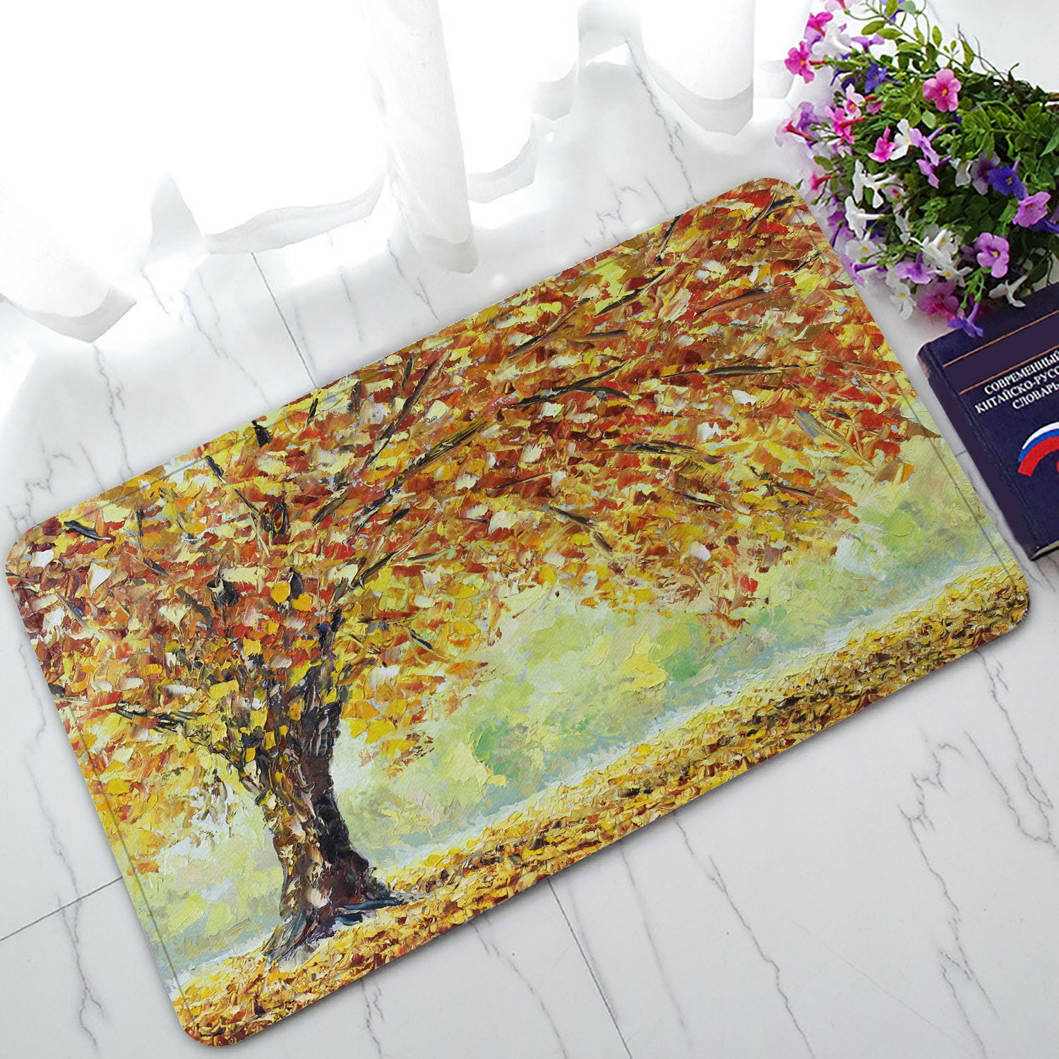 PHFZK Nature Forest Doormat, Tree of Life with Falling Leaves in Autumn ...