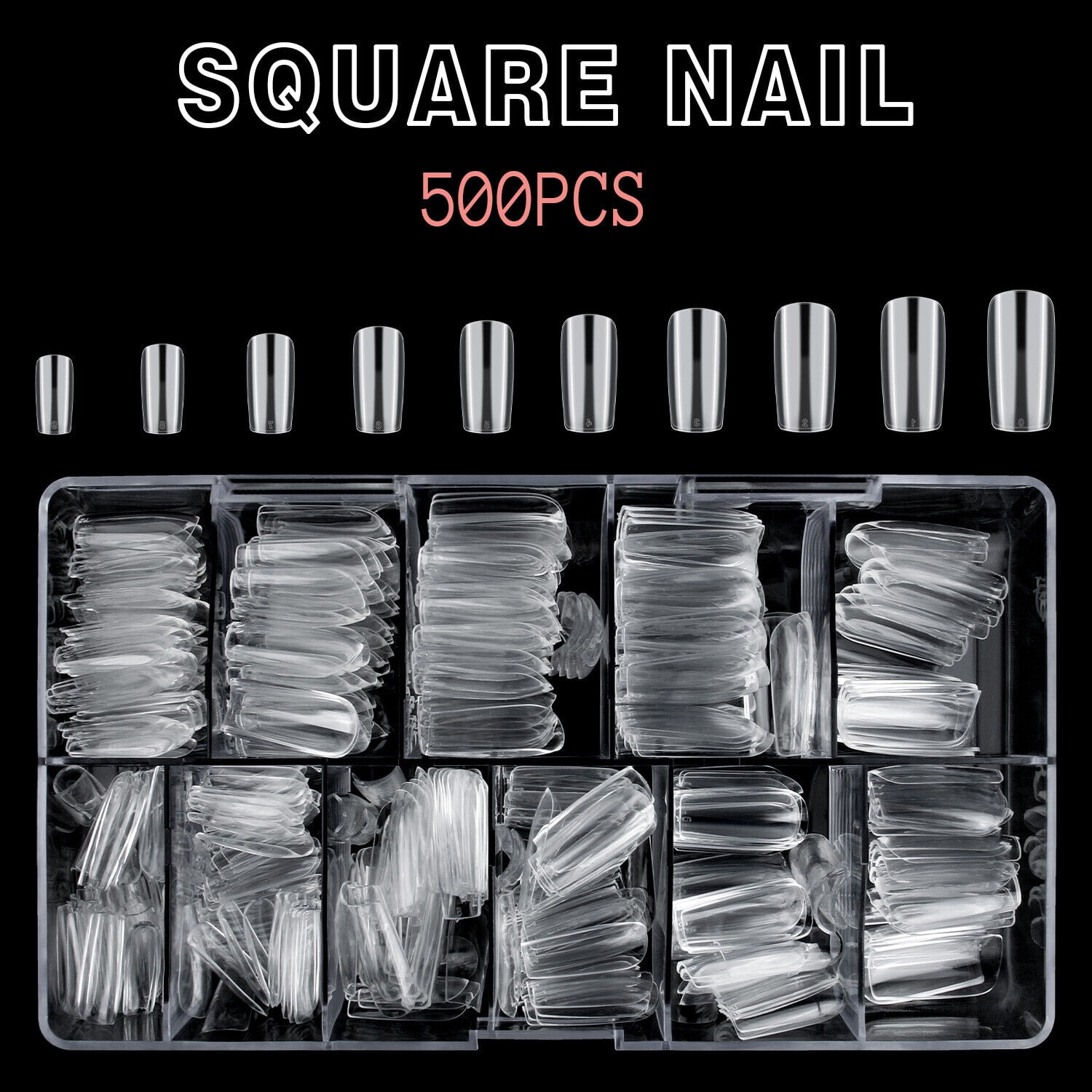 Venoro 500Pcs Nail Tips Square Almond Fake Nails Clear Acrylic False ...