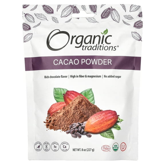 Viva Naturals Organic Cacao Powder 8 oz Unsweetened Dark Chocolate ...