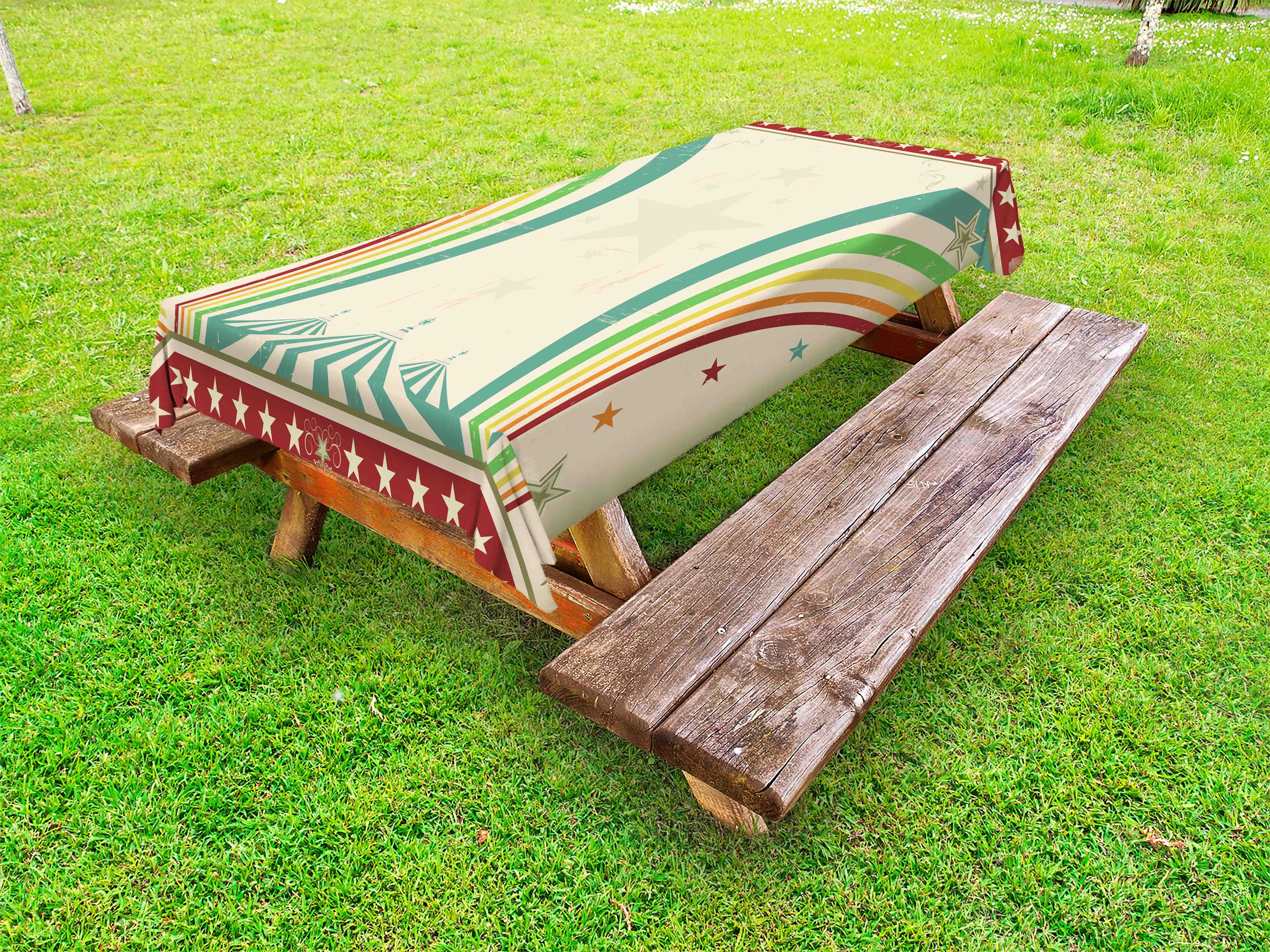 Vintage Rainbow Outdoor Tablecloth, Old School Circus Tents Design with ...