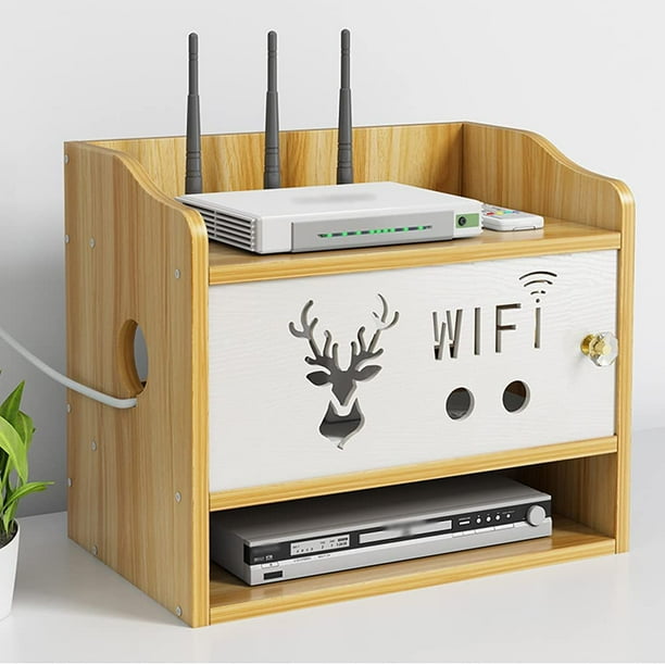 Catekro Wooden WiFi Router Storage Box Wall Shelves Stuff 3 ...