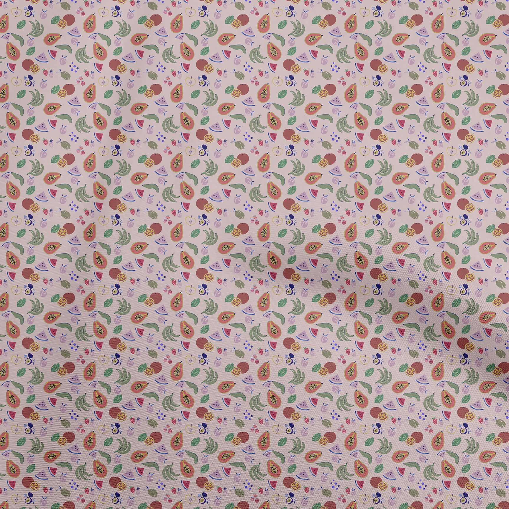 oneOone Silk Tabby Pink Salmon Fabric Fruits Sewing Material Print ...