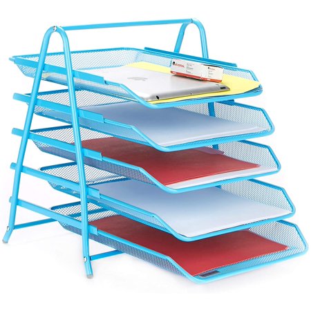 Mind Reader 5TPAPER-BLU Desk Organizer with 5 Sliding Trays for Letters ...