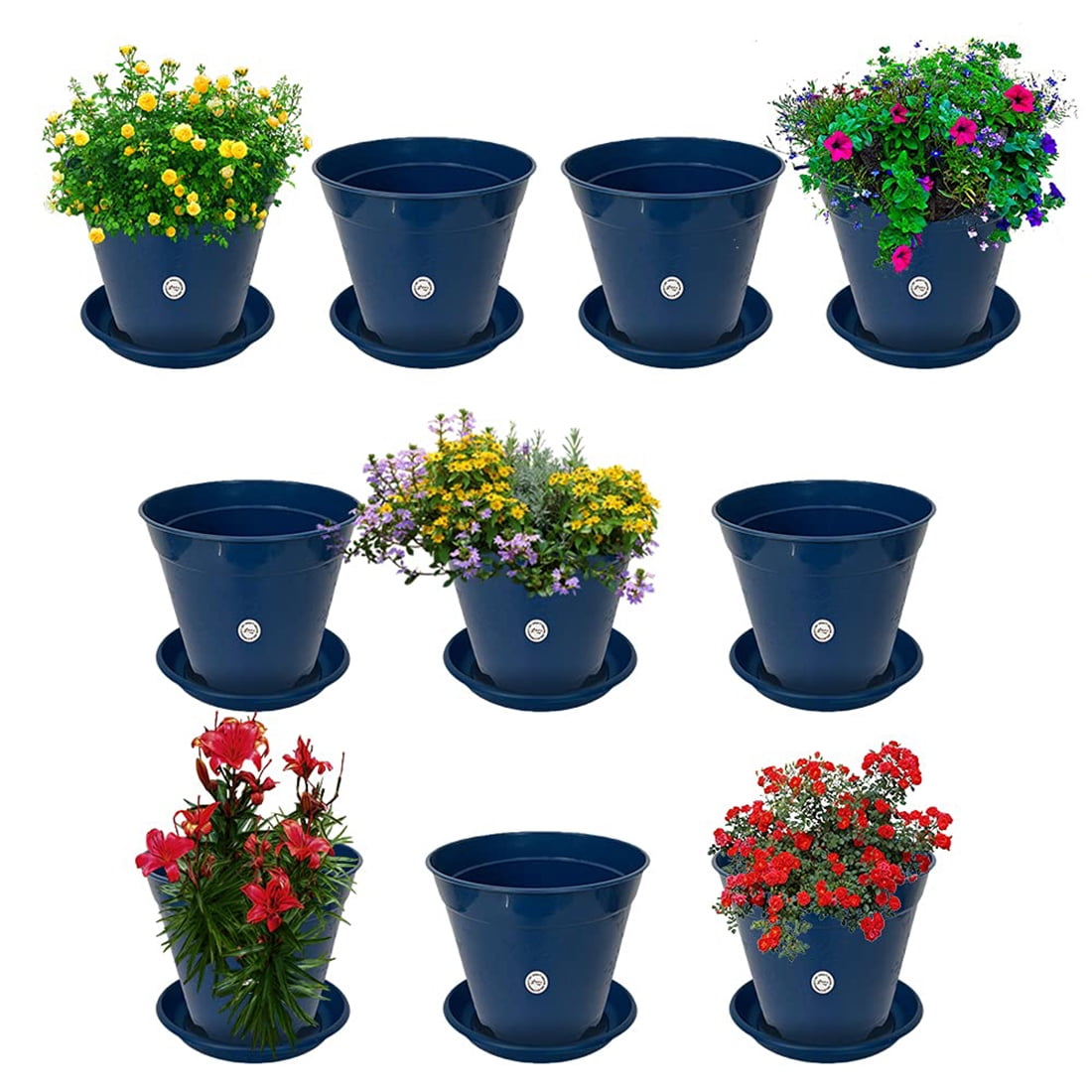 Kraft Seeds Plastic Flower Pot with Bottom Trays - Blue (Pack of 10, 6 ...