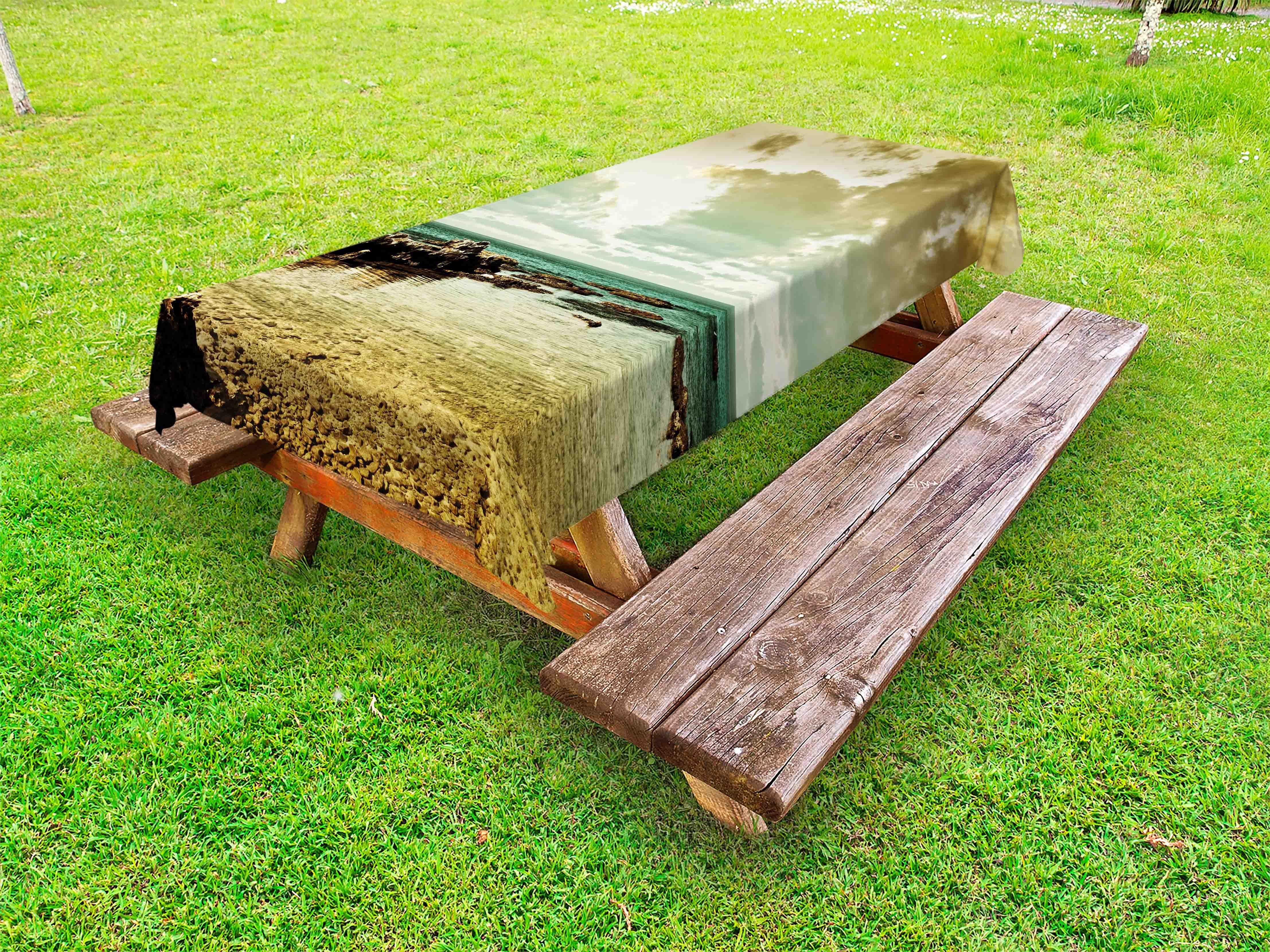 Landscape Outdoor Tablecloth, Island Scenery Near Ocean Sea with Clouds ...