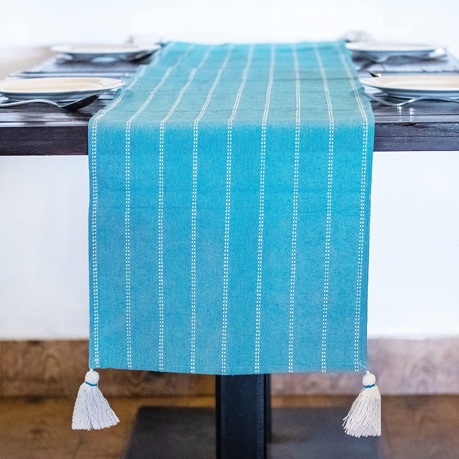 Heavenera 14x108 inches Turquoise Rectangular Cotton Woven Table Runner ...