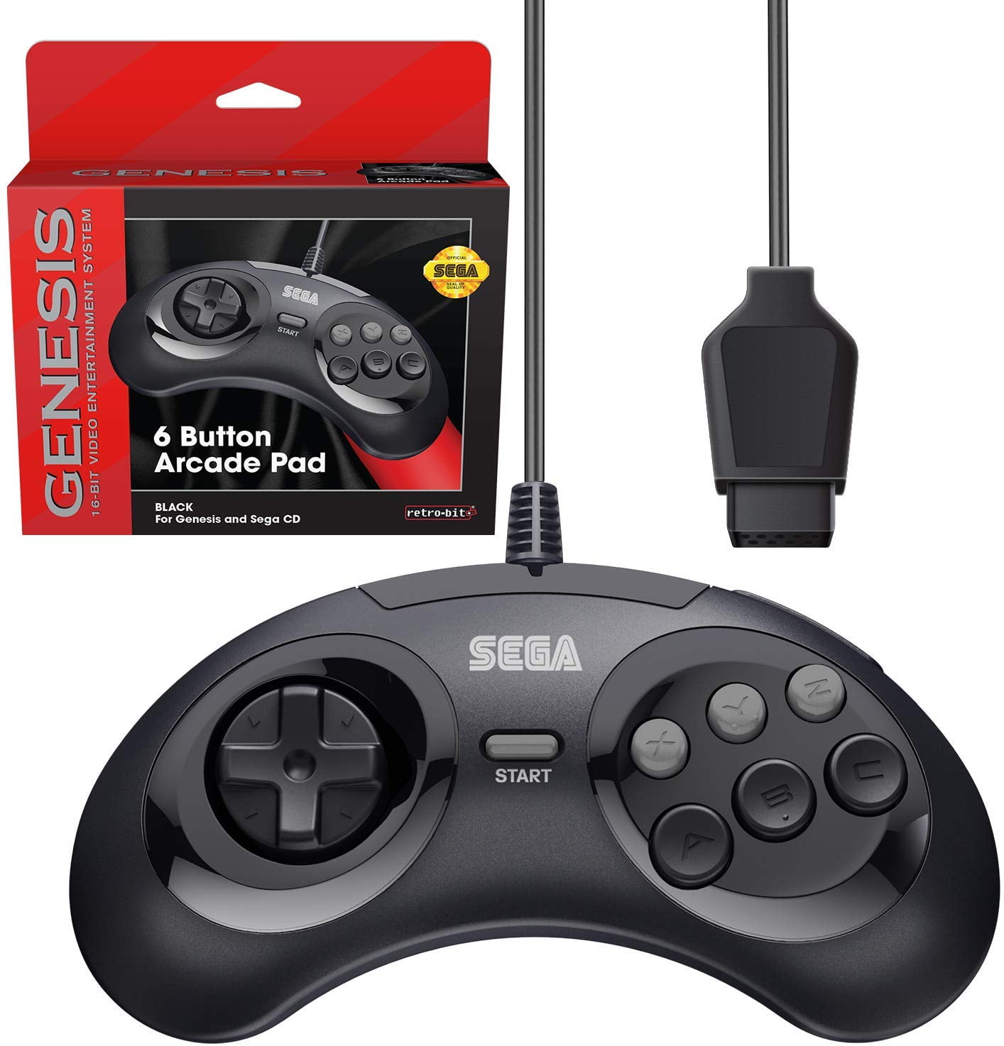 Retro-Bit Official Sega Genesis Controller 6-Button Arcade Pad - Black ...