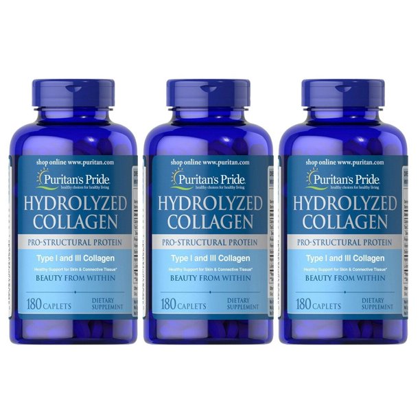 Puritan's Pride Hydrolyzed Collagen 1000 mg - 180 caplets protein ...