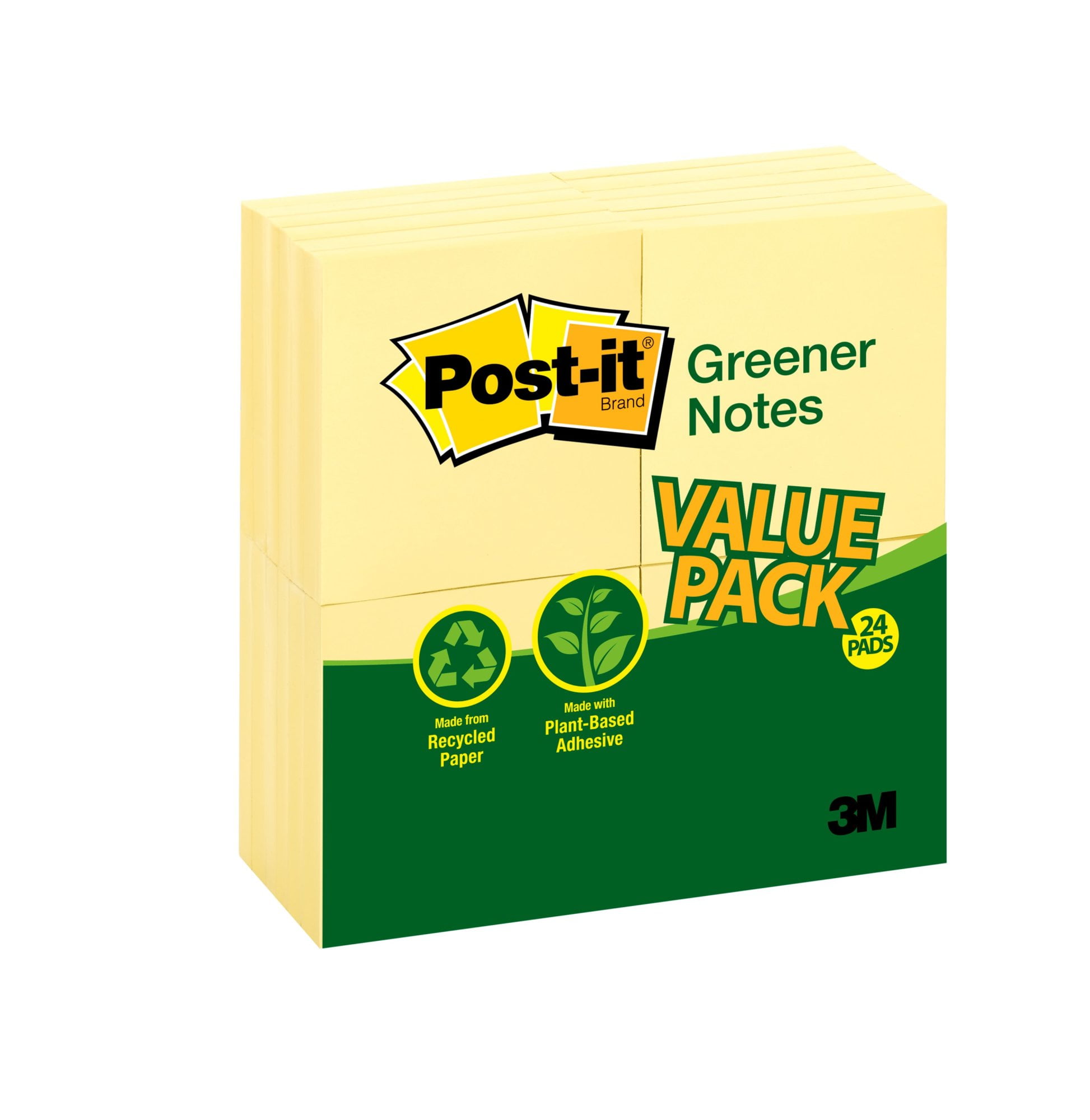 Post-it® Greener Notes, 3 in x 3 in, Canary Yellow, 24 Pads/Pack ...