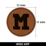 Letter M Uppercase Fun Bold Font 2.5" Faux Leather Round Engraved Iron ...