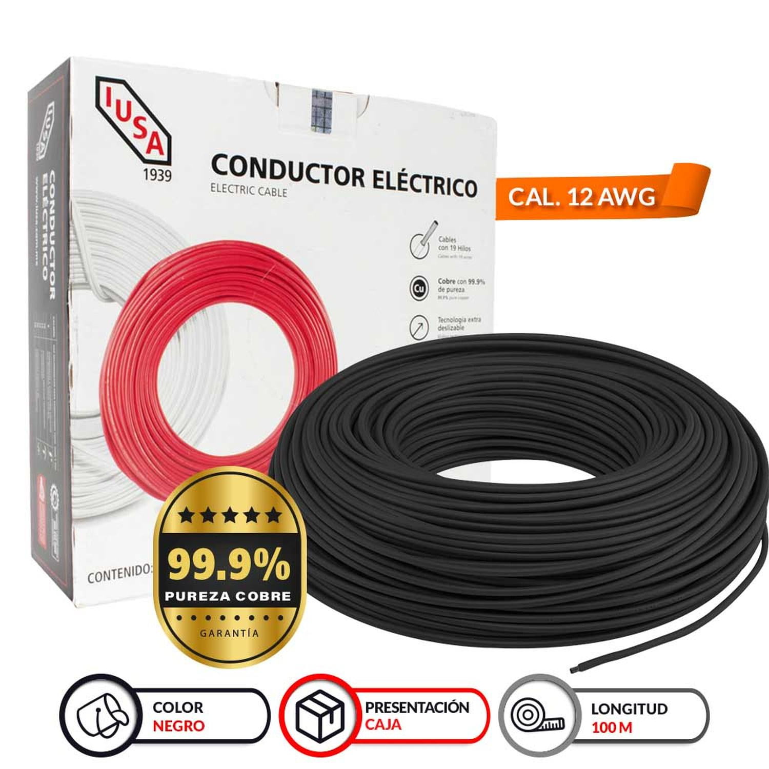Cable Calibre 12 THW-LS / THHW-LS Iusa 100m Negro | Bodega Aurrera en línea