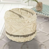 LR Home Small Over-tufted Geometric Indoor Square Pouf, Cream, 18" x 18 ...