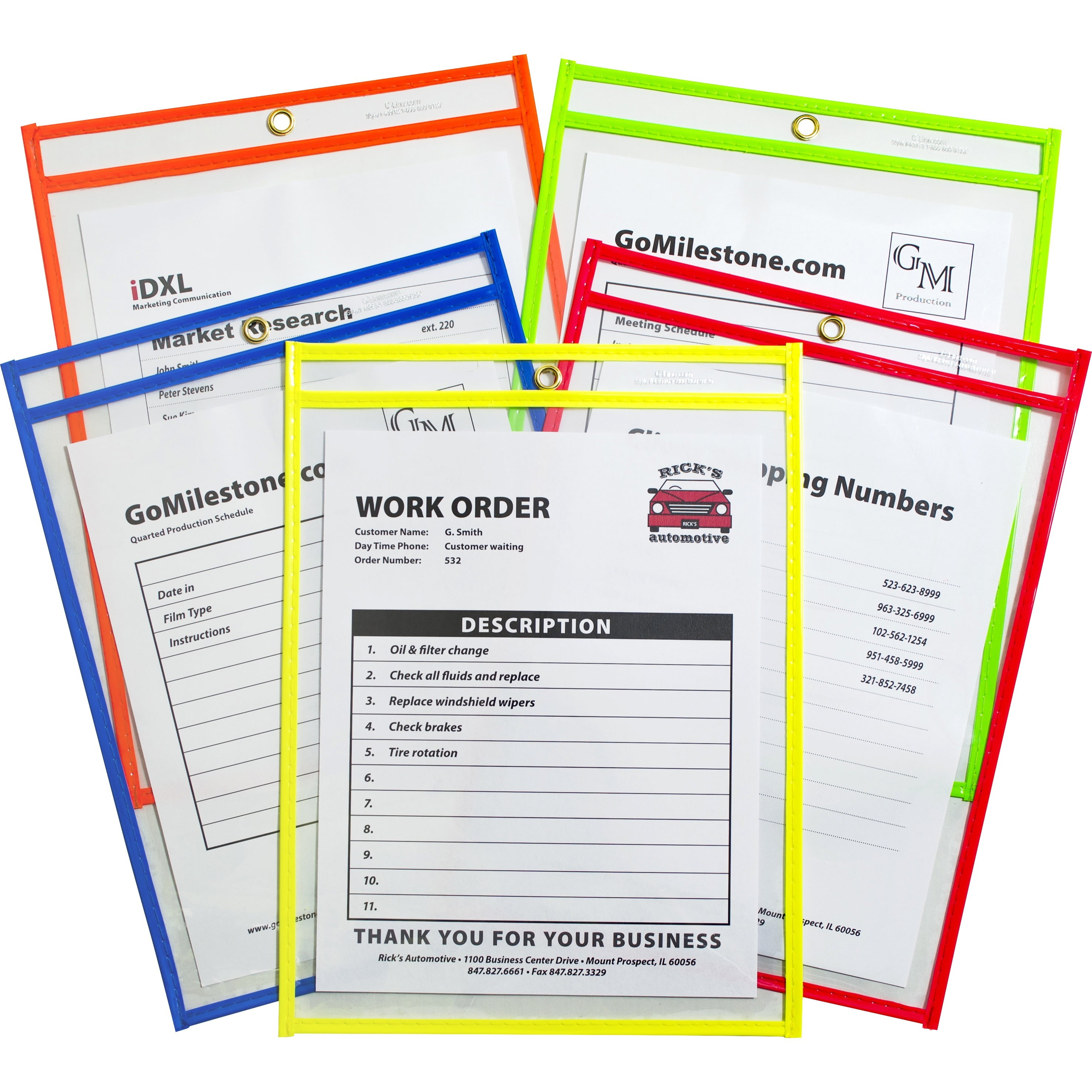 C-Line Stitched Shop Ticket Holder, Neon, Assorted 5 Colors, 75", 9 x ...