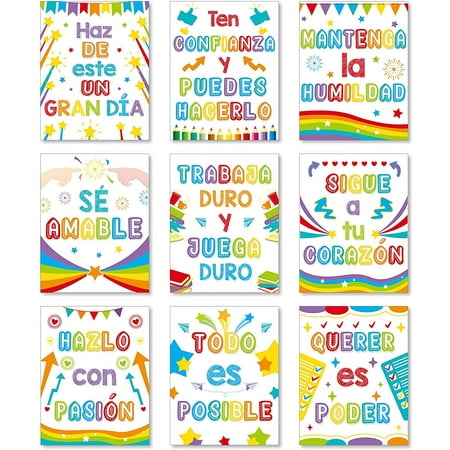 9 Pieces Spanish Classroom Decorations Spanish Motivational Posters for ...