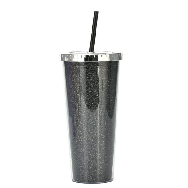 700ml reusable cold water cup plastic cup, double-layer shiny drink cup ...