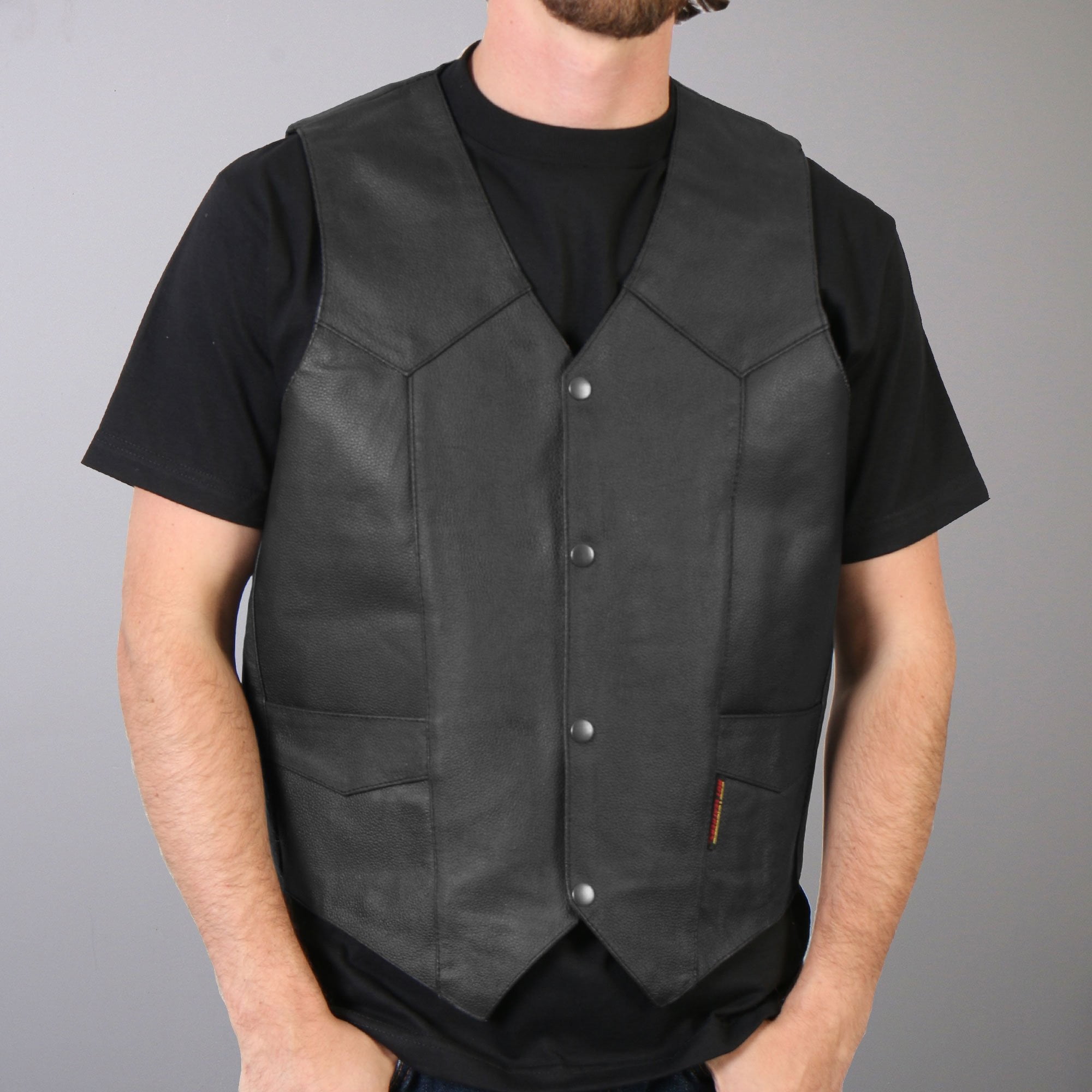 Hot Leathers VSM1014 Men's Black Heavyweight Leather Vest with Inside ...