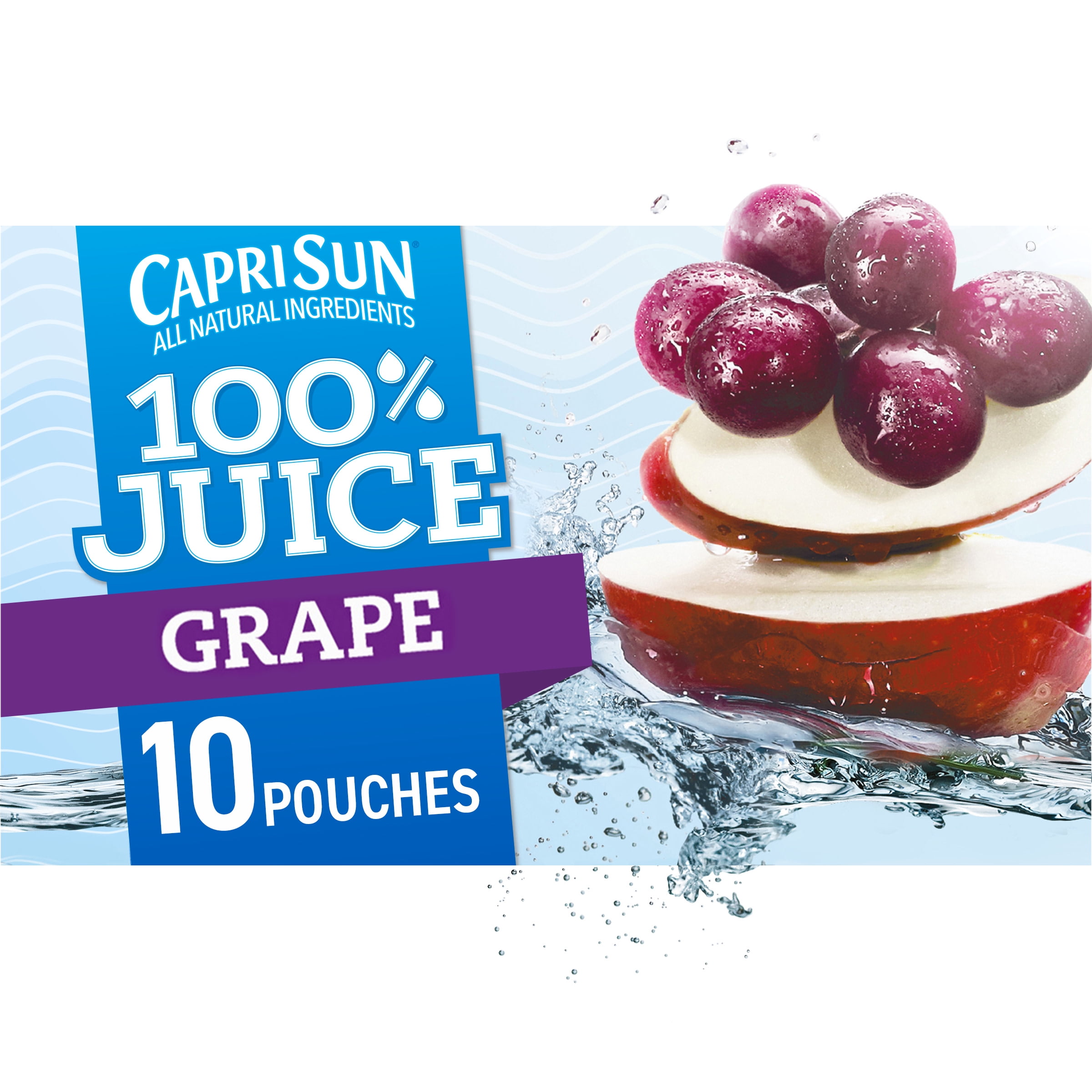 Capri Sun 100% Juice Grape Naturally Flavored Juice Blend, 10 ct Box, 6 ...
