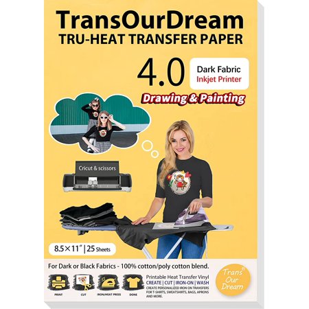 Iron on Heat Transfer Paper for T Shirts (25 Sheets 8.5x11", Dark 4.0 ...