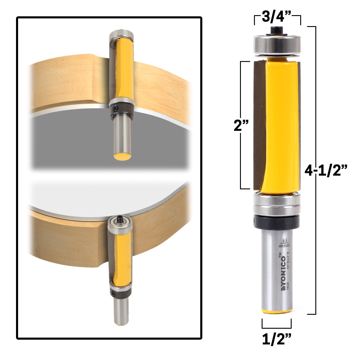 2" Down Shear Flush Trim Top and Bottom Bearing Router Bit - 1/2" Shank ...