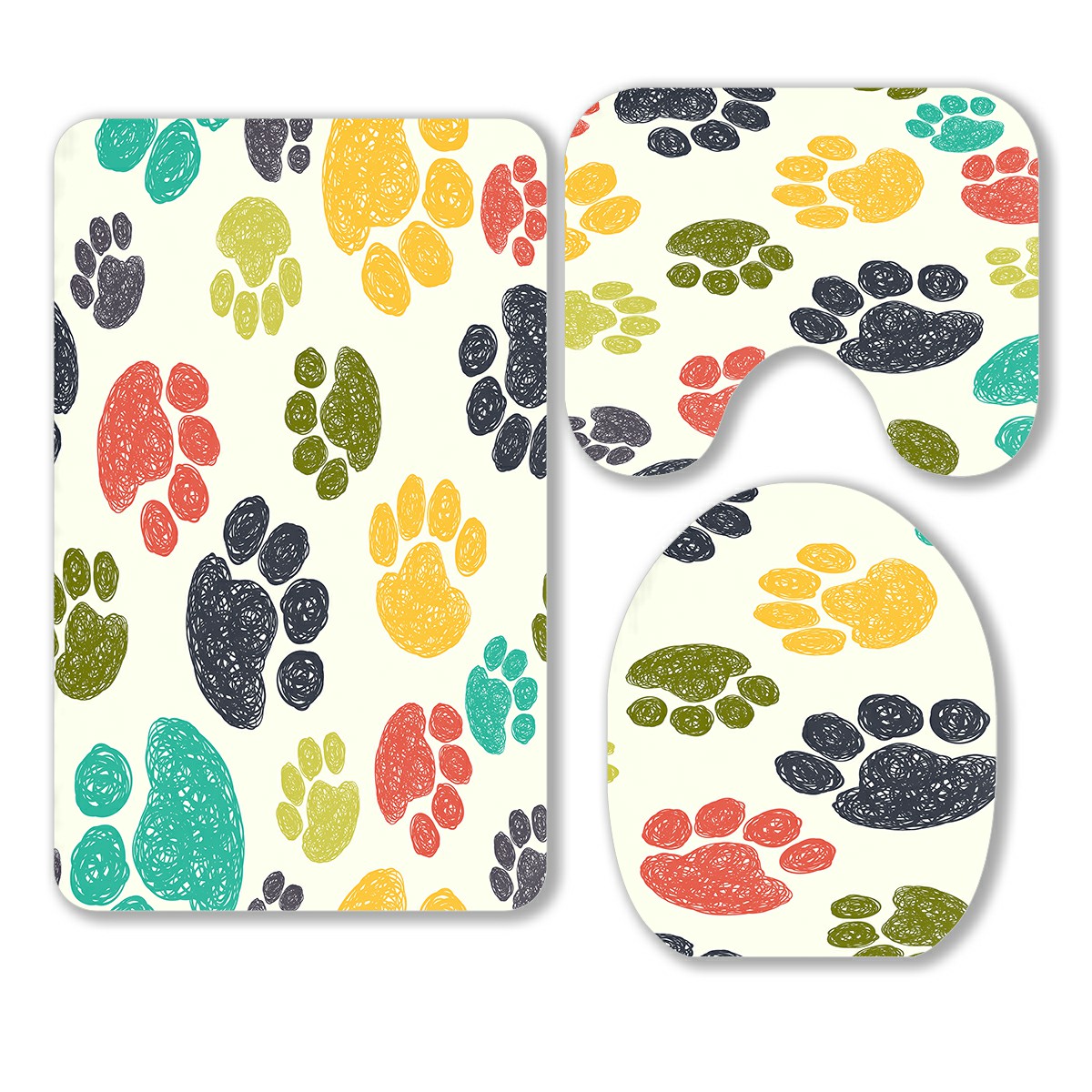 ECZJNT Cute colorful doodle paw prints Animal 3 Piece Bathroom Rugs Set ...