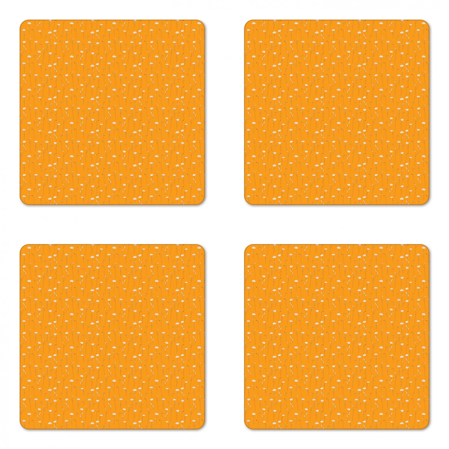 Orange Coaster Set of 4, Doodle Style Abstract Flowers Simplistic ...