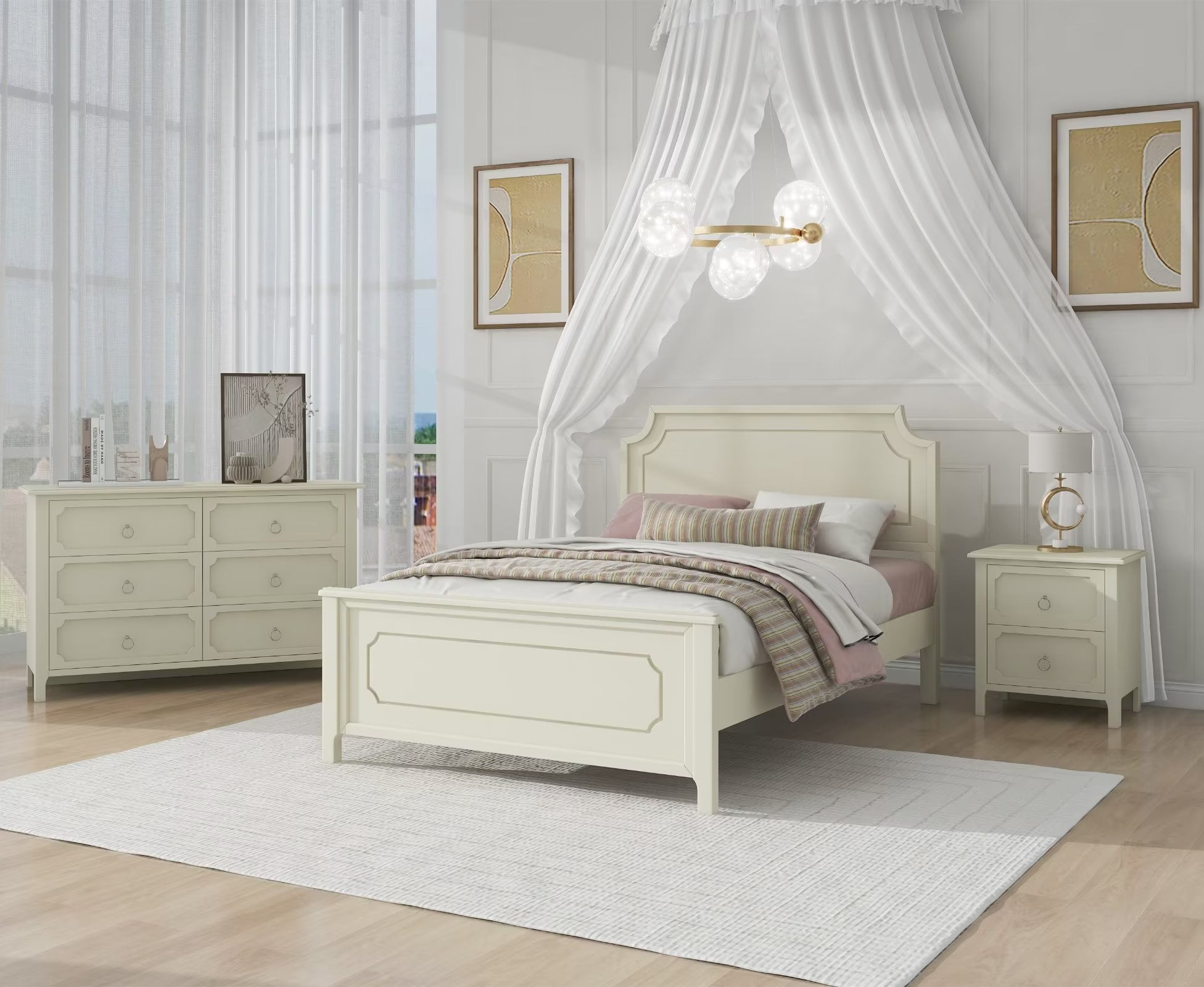 Full Size 3-Piece Bedroom Sets, Wood Platform Bed Frame with 2-Drawer ...