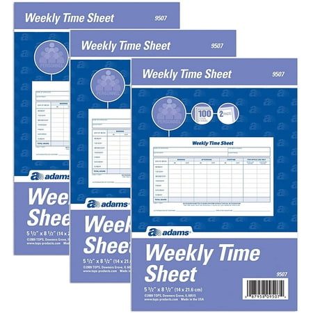 Adams Weekly Time Sheet, 1-Part, 5.5 x 8.5 Inches, Blue/White, 100 ...
