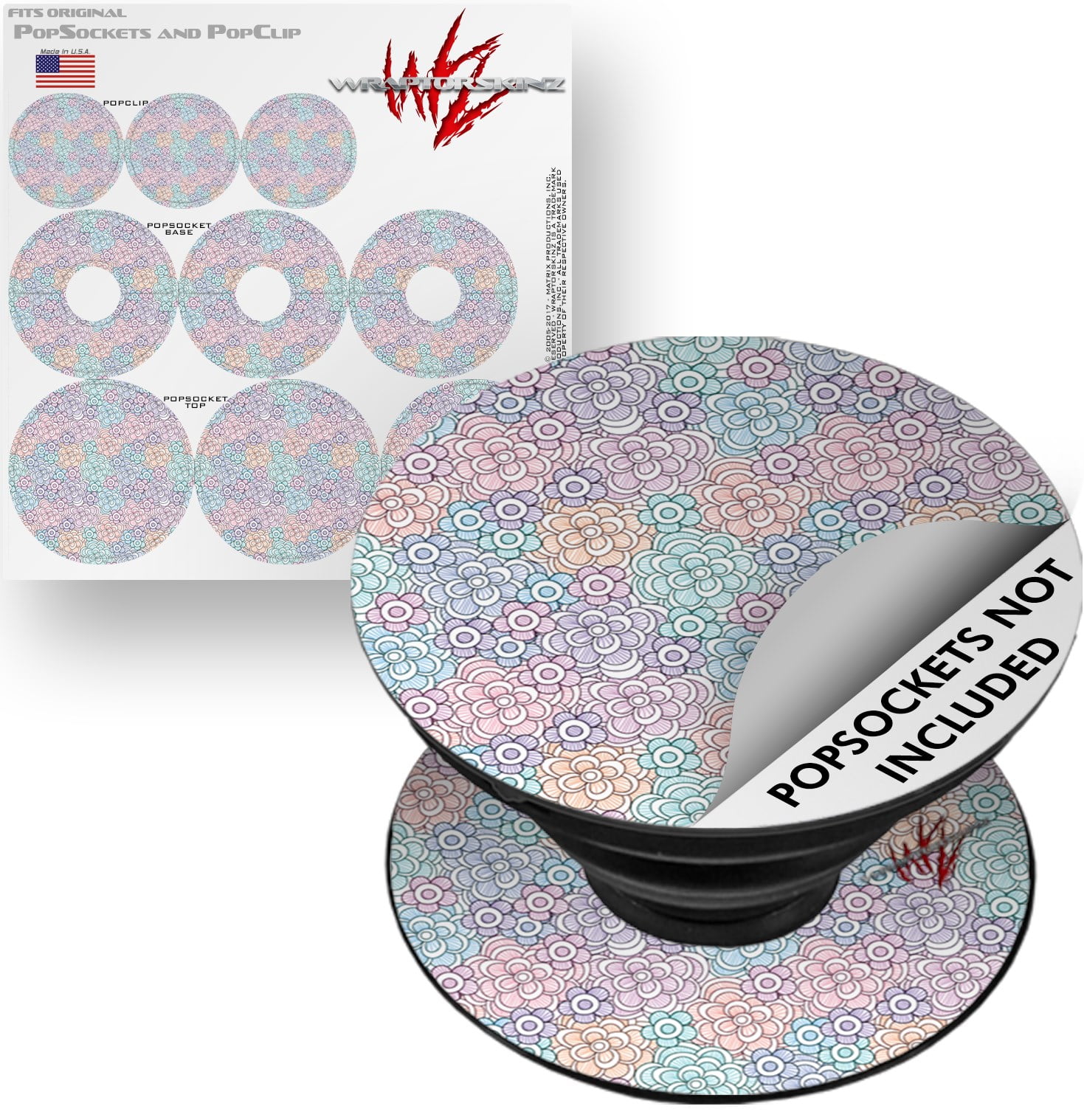 Decal Style Vinyl Skin Wrap 3 Pack for PopSockets Flowers Pattern 08 (POPSOCKET NOT INCLUDED) by ...