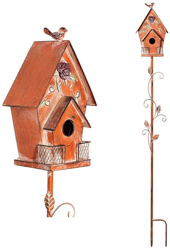 2 Layers Distressed Dutch Cottage Metal Bird House Stakes for Outside ...