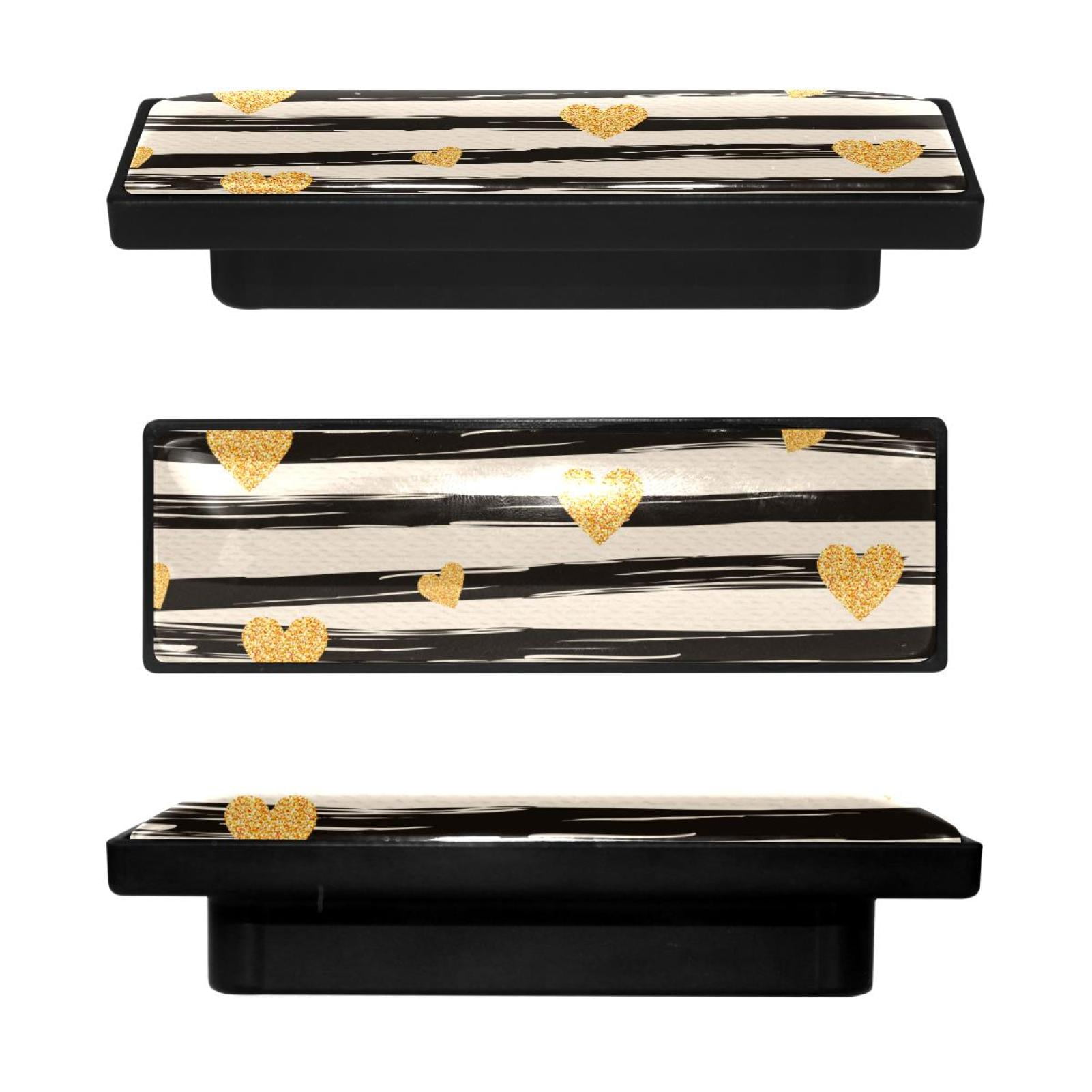 4 Pcs Rectangle Cabinet Handle Cupboard Knob Drawer Pulls Handle Stripes Golden Hearts Drawer ...
