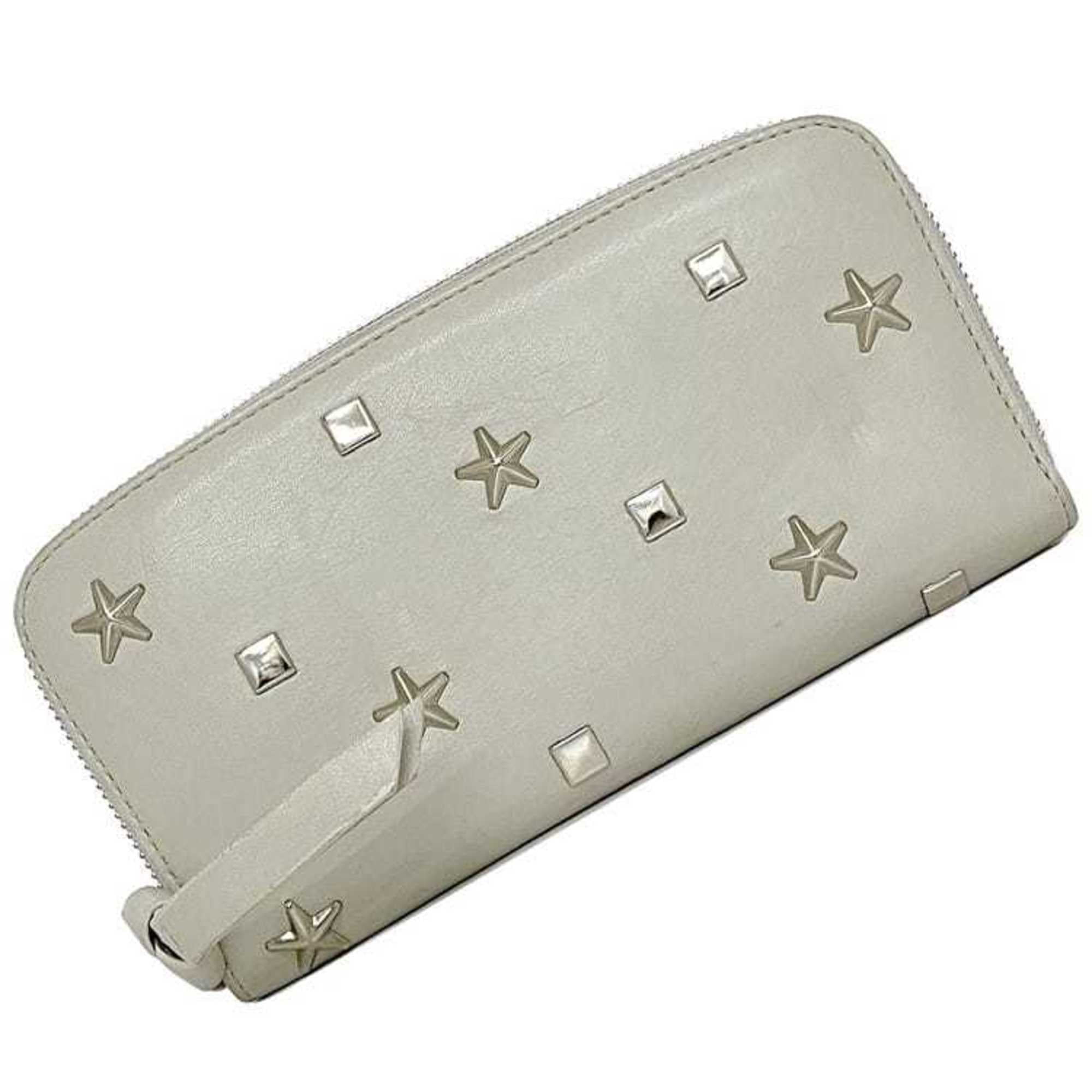 Pre-Owned Jimmy Choo Round Long Wallet ec-23037 Grey Leather JIMMY CHOO ...