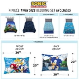 Sonic the Hedgehog Kids 4 Piece Blue Reversible Comforter, Bed in a Bag ...