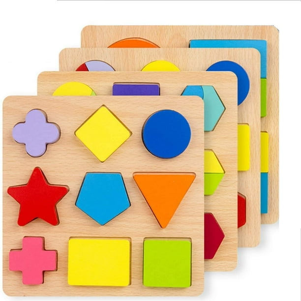Wooden Simple Shape Puzzle 4 Of Set For Toddlers First Jigsaw Puzzle ...