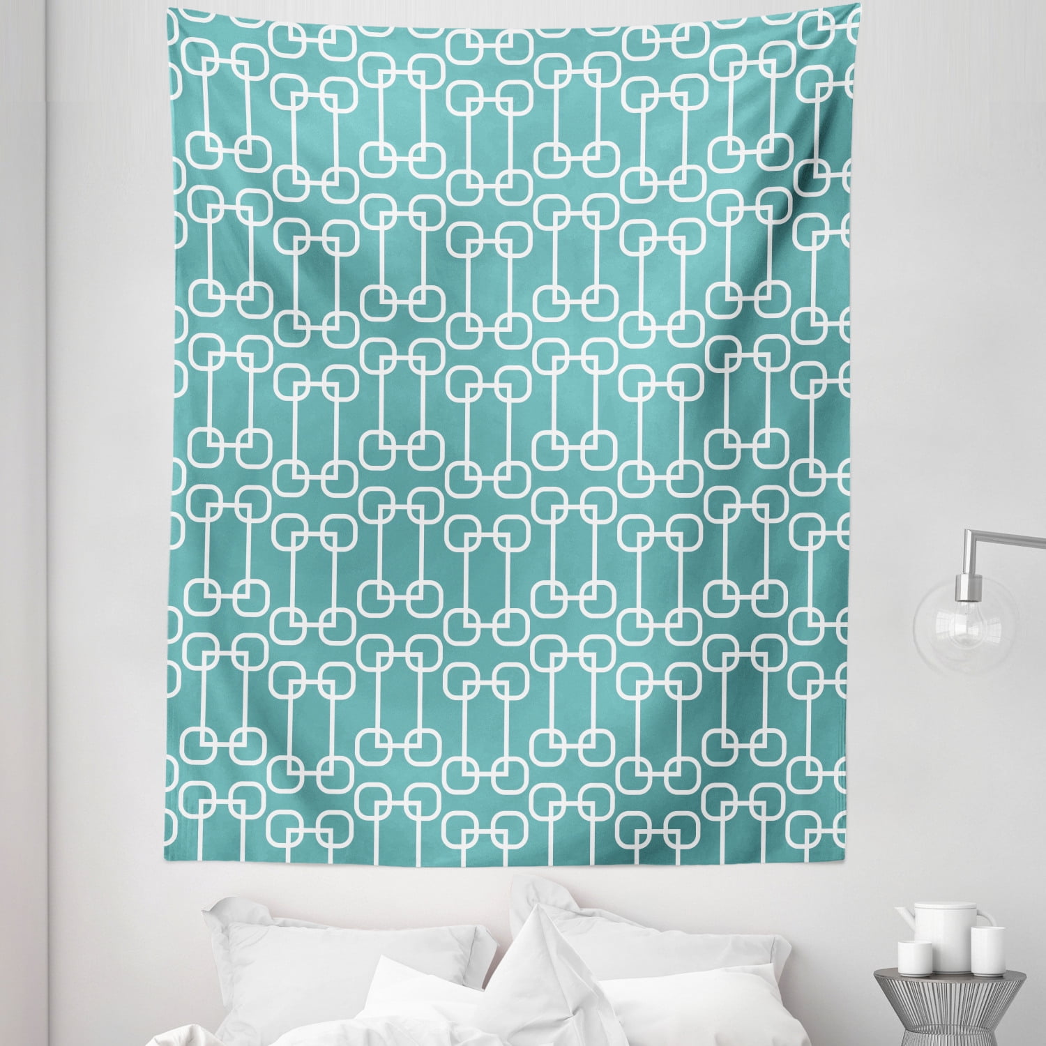 Turquoise Tapestry, Vintage 60s Home Design Inspired Retro Squares and ...