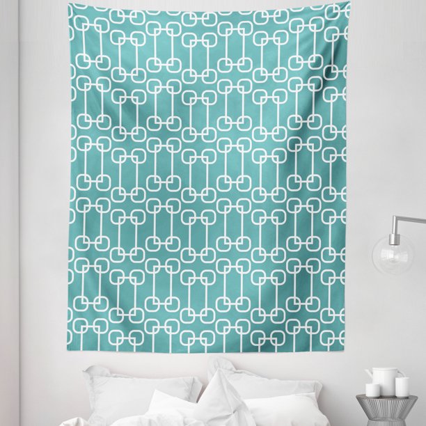 Turquoise Tapestry, Vintage 60s Home Design Inspired Retro Squares and ...