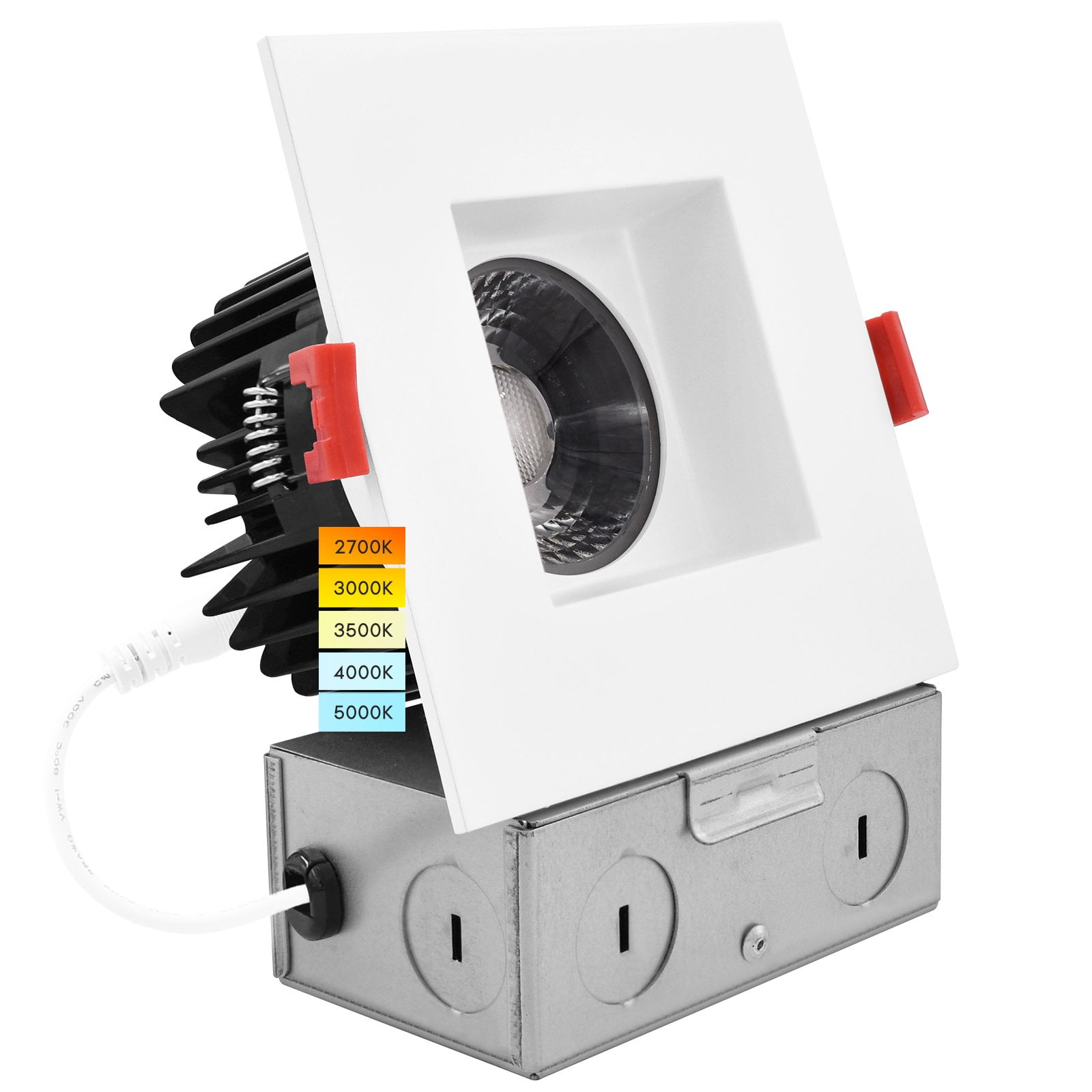 Luxrite 4 inch Square LED Recessed Light J-Box 15W 5 Color Selectable ...