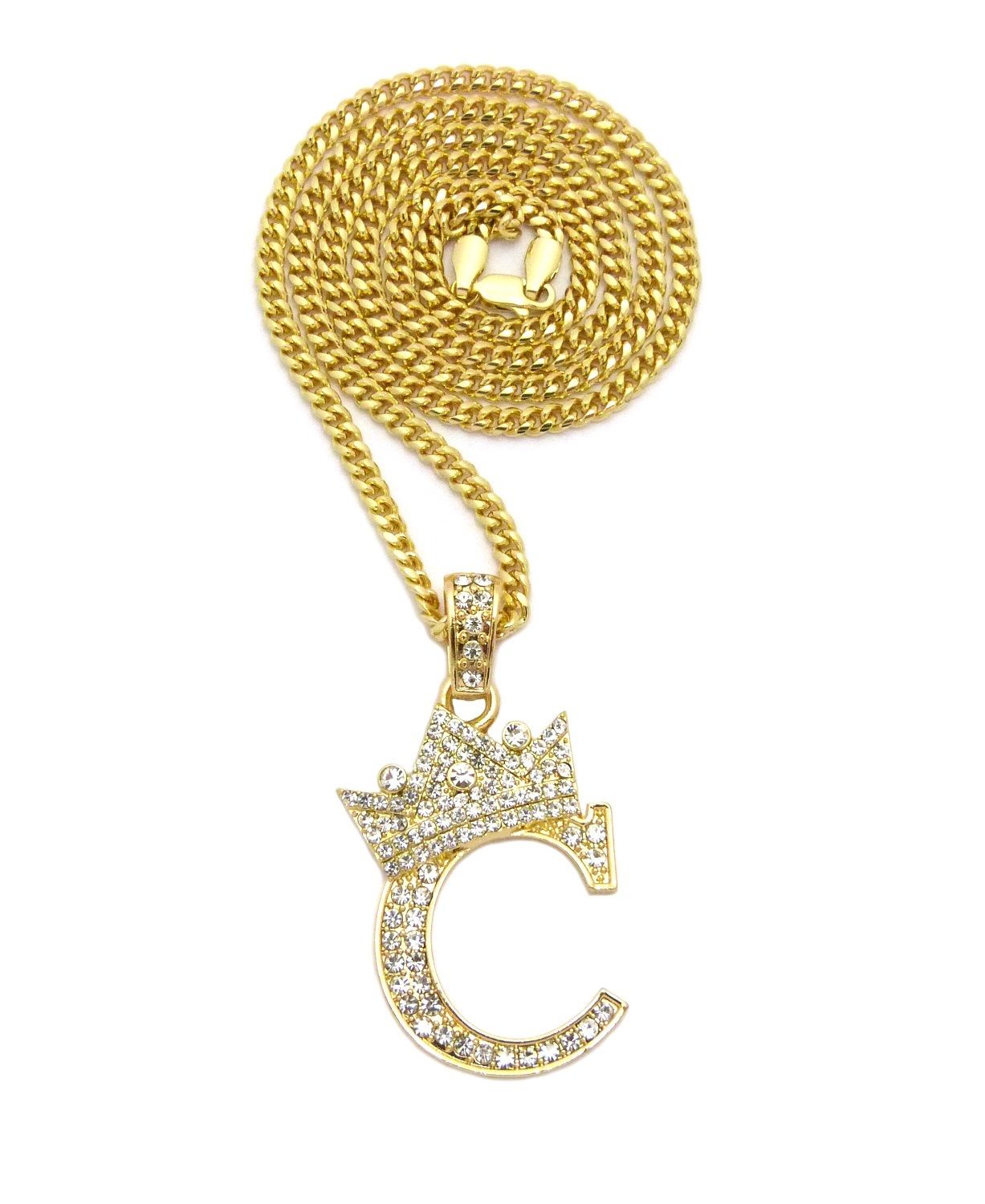Stone Filled Initial Letter C Pendant 3mm 24" Cuban Chain Hip Hop ...