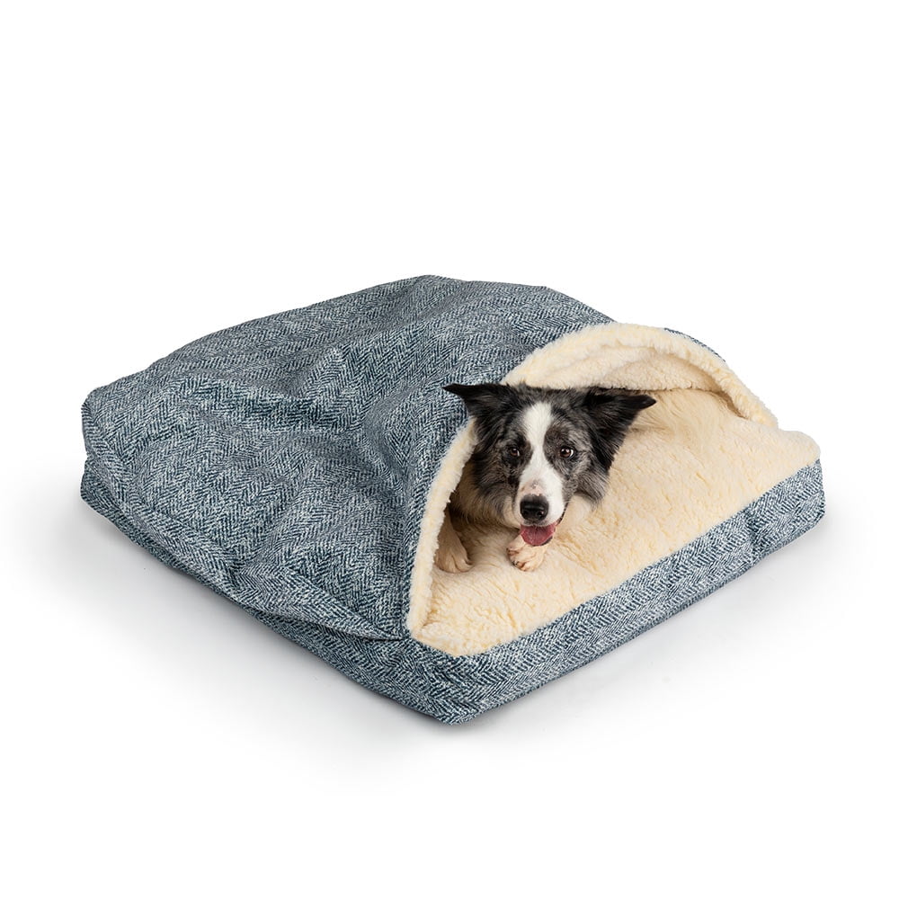 Snoozer Cozy Cave Square Pet Bed, Medium, Palmer Indigo, Hooded Nesting ...
