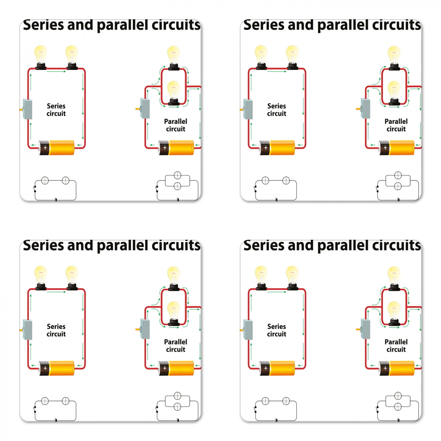 Educational Coaster Set of 4, Series and Parallel Circuits Voltage ...