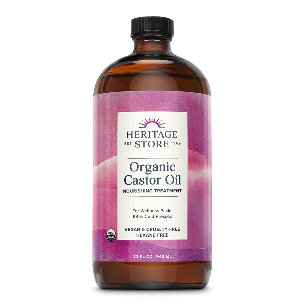 Heritage Store Organic Castor Oil Cold Pressed Rich Hydration For