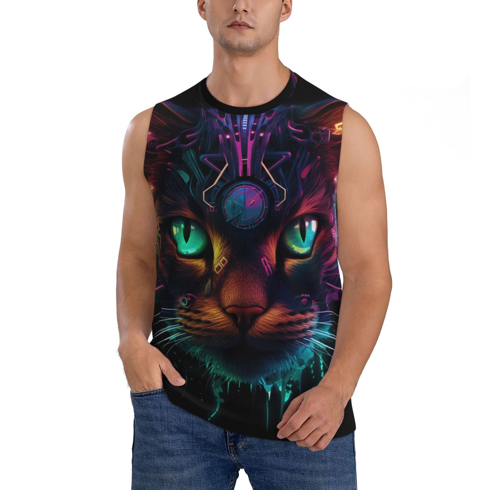 Balery Futuristic Cat Warrior Camisetas sin mangas para hombre, absorbe la humedad y protege ...