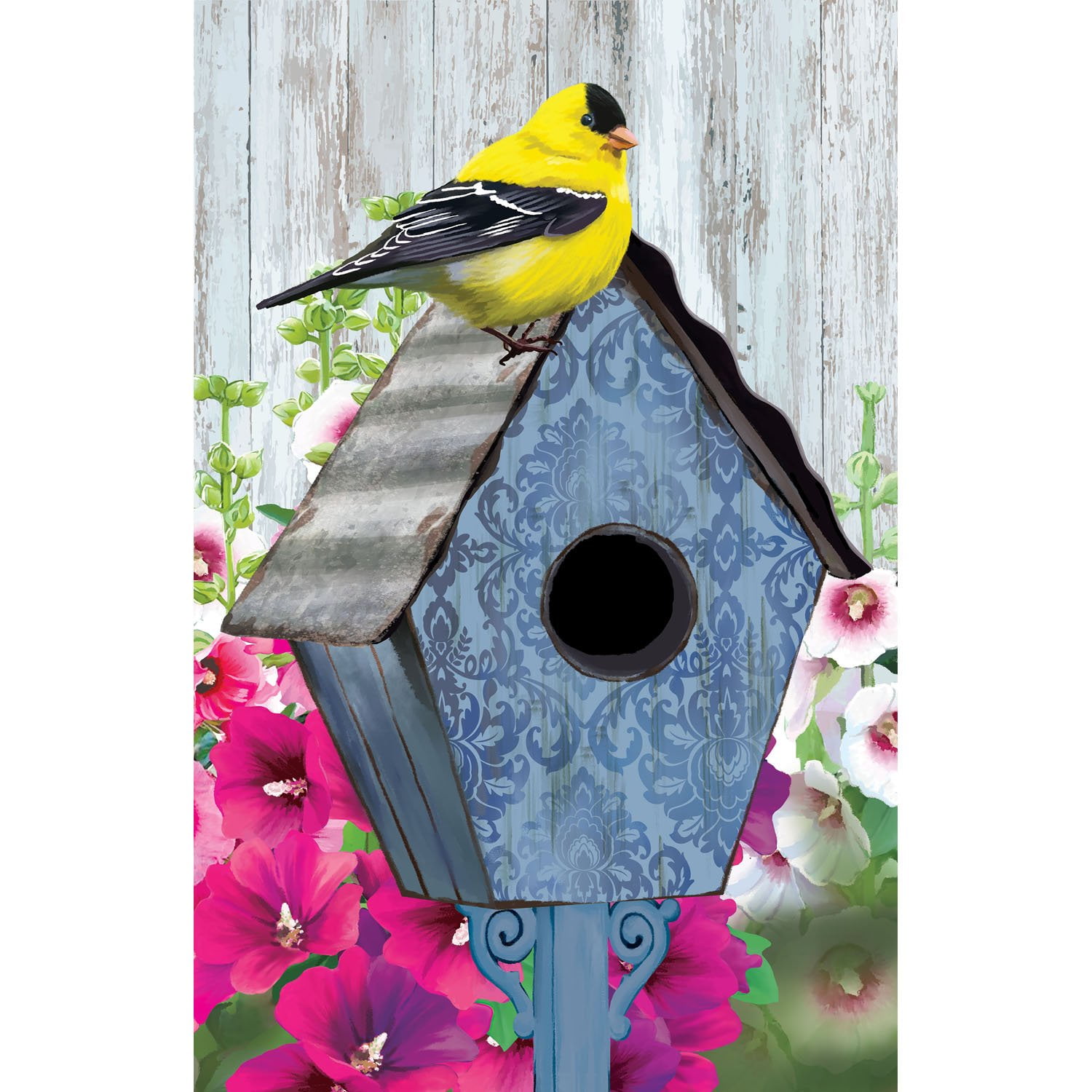 Finch and Birdhouse Garden Linen Flag - Walmart.com