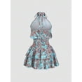 Blue Vintage Paisley Print Halter Neck Waist-Cinched Peplum Mini Dress ...