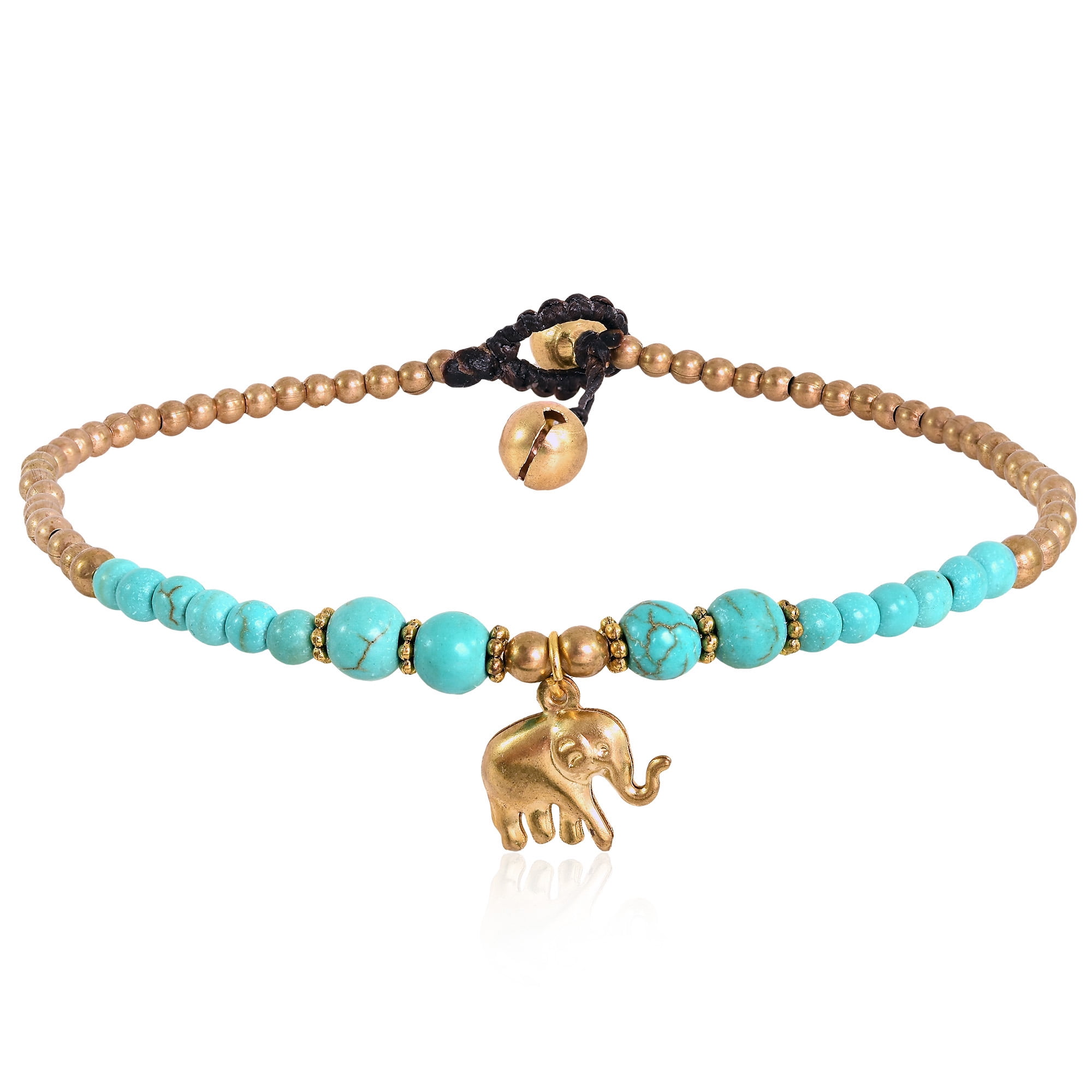 Noble Elephant with Green Turquoise & Brass Beads Handmade Anklet ...